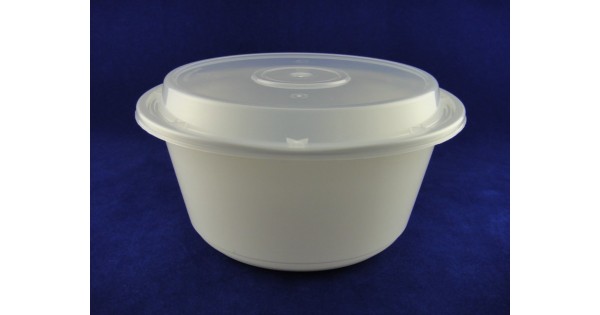 1100P PP Round White Container w/ Clear PP Lid